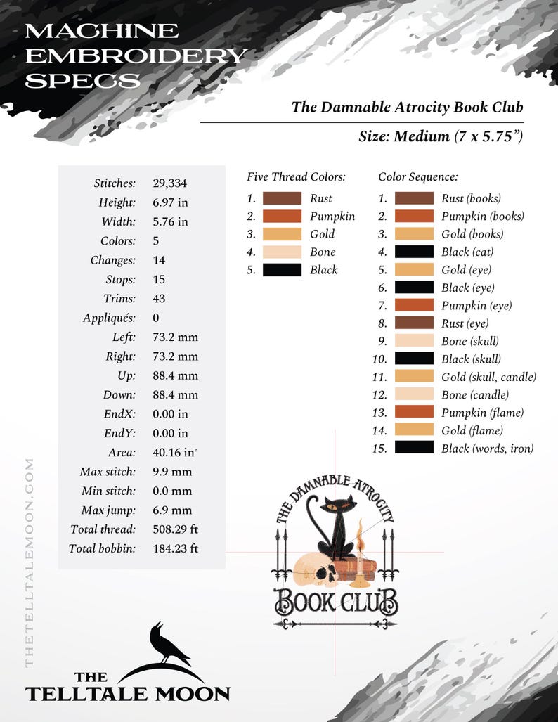 Poe Inspired Embroidery Design: Black Cat Book Club (digital File) - Etsy