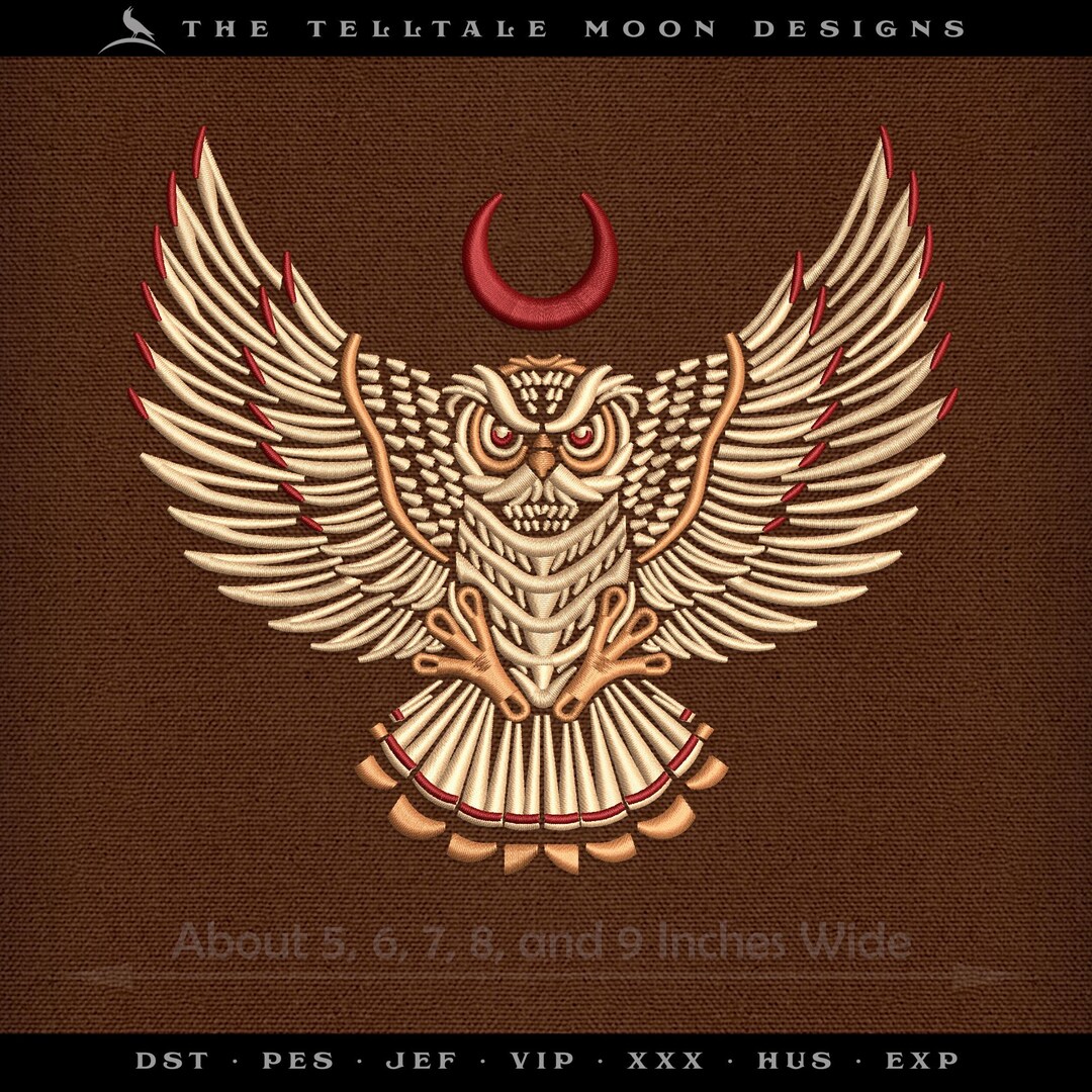 Embroidery: Pagan Style Owl - 5, 6, 7, 8, and 9 Inches Wide - Three ...