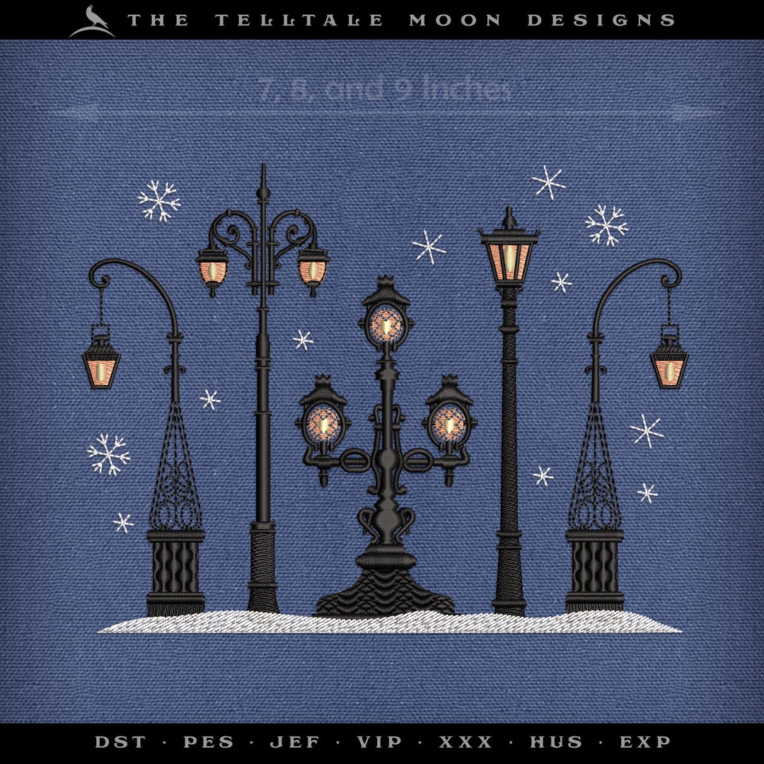 Winter Street Lamps Embroidery Design: Classic Iron Lamp Posts (digital ...