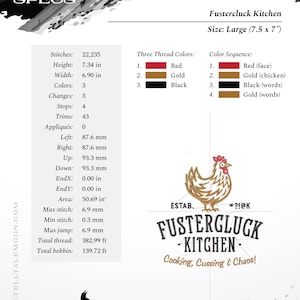 Embroidery: "fustercluck Kitchen" Humor - Five Sizes 5.5 to 9.5 Inches ...