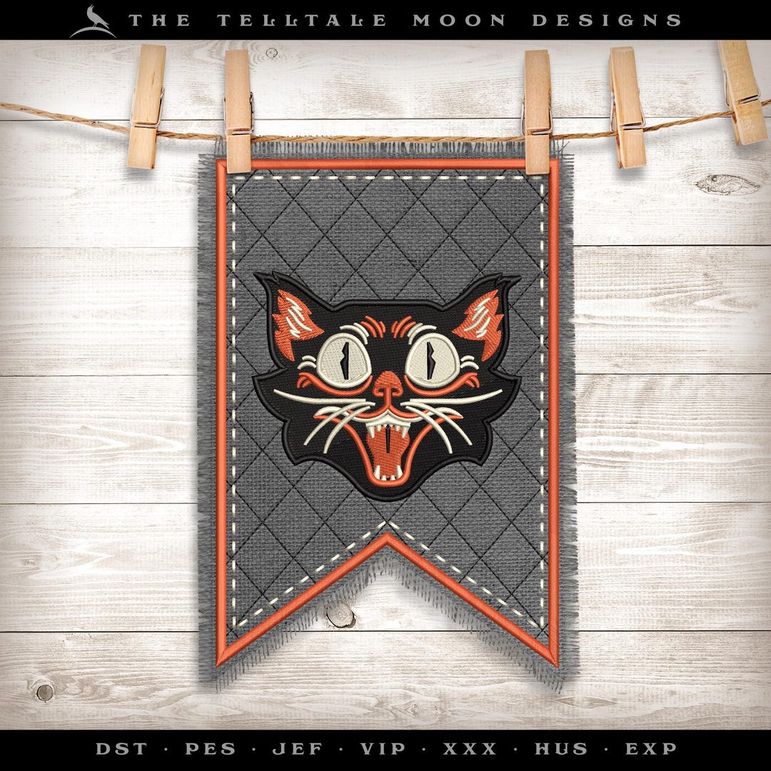 Embroidery: Retro Cat Pennant V.1 - Includes Both the Pennant & the Cat ...