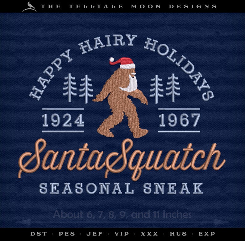 Santasquatch Bigfoot Christmas Embroidery – Five Sizes 6.5 to 11 Inches ...