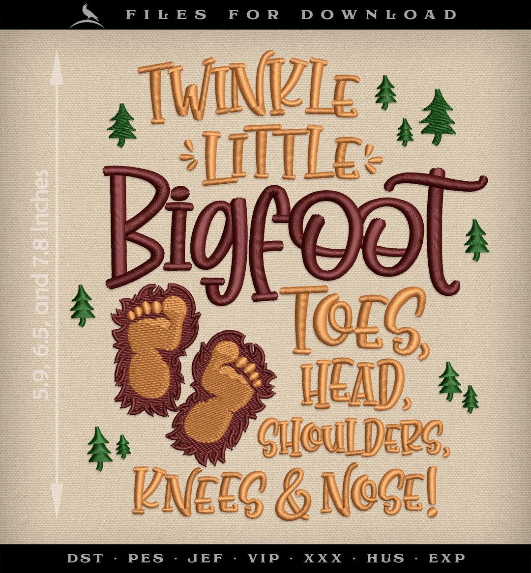 Twinkle Bigfoot Toes Embroidery Design – Funny Kids Cryptid Rhyme ...