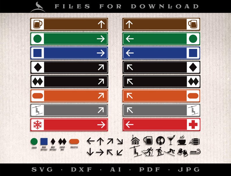 Art & Cut Files: Ski Slope Signs and Icons, in Digital Format for ...
