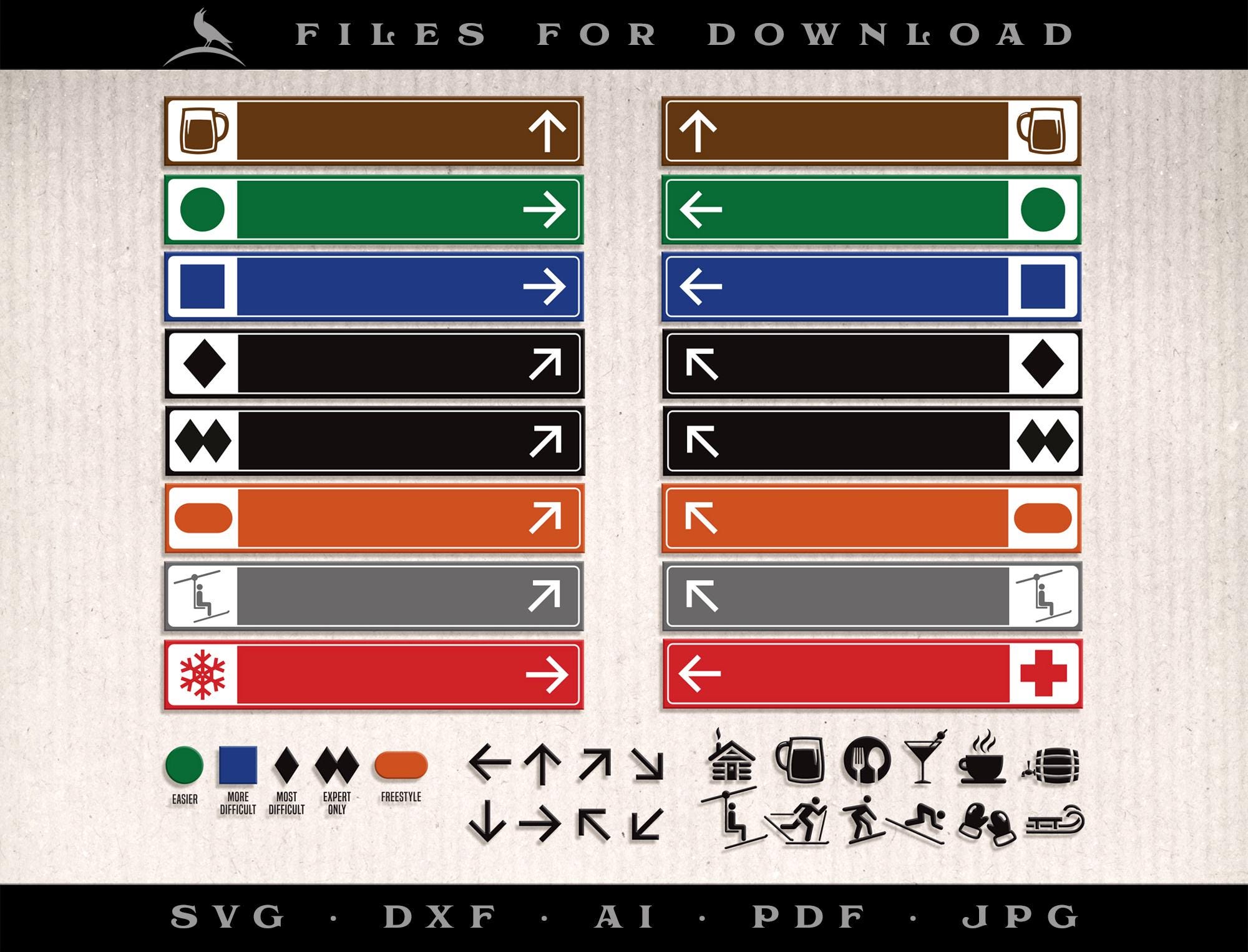Art & Cut Files: Ski Slope Signs and Icons, in Digital Format for ...