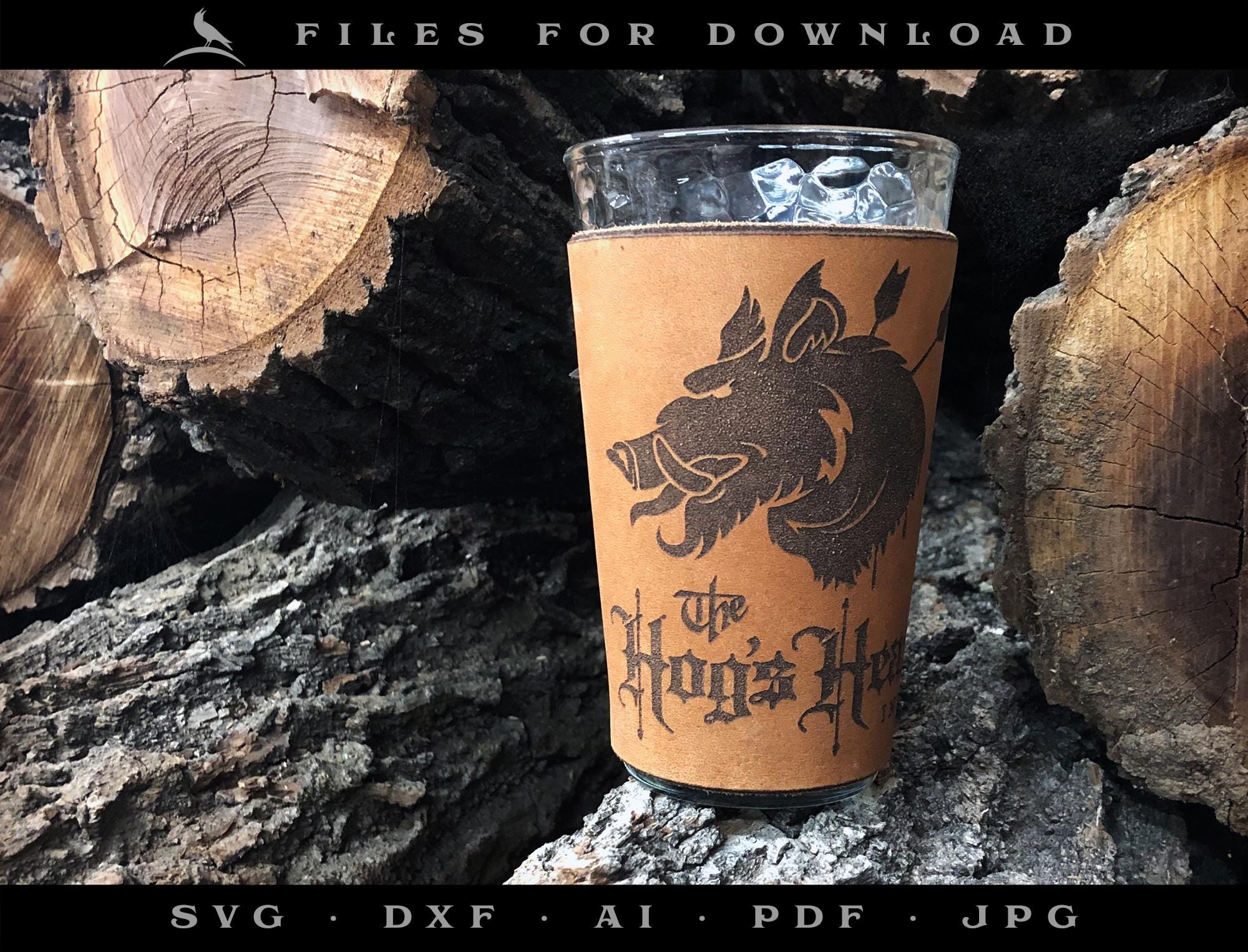 Laser Cut Leather Drink Sleeve Design: Hog's Head Pint Glass (digital ...