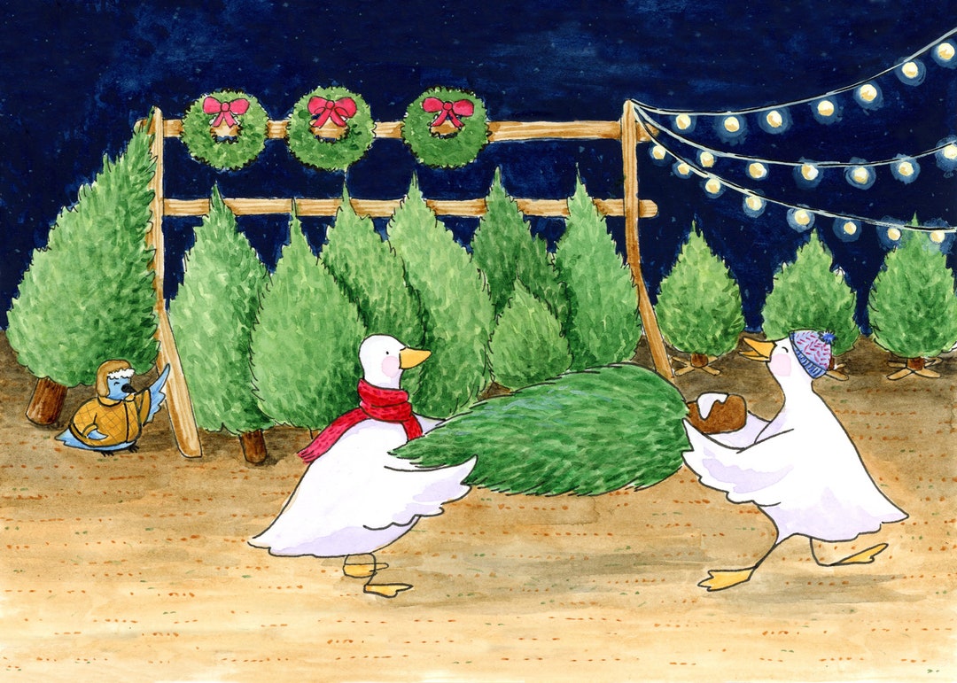Duck at the Christmas Tree Farm Print - Etsy