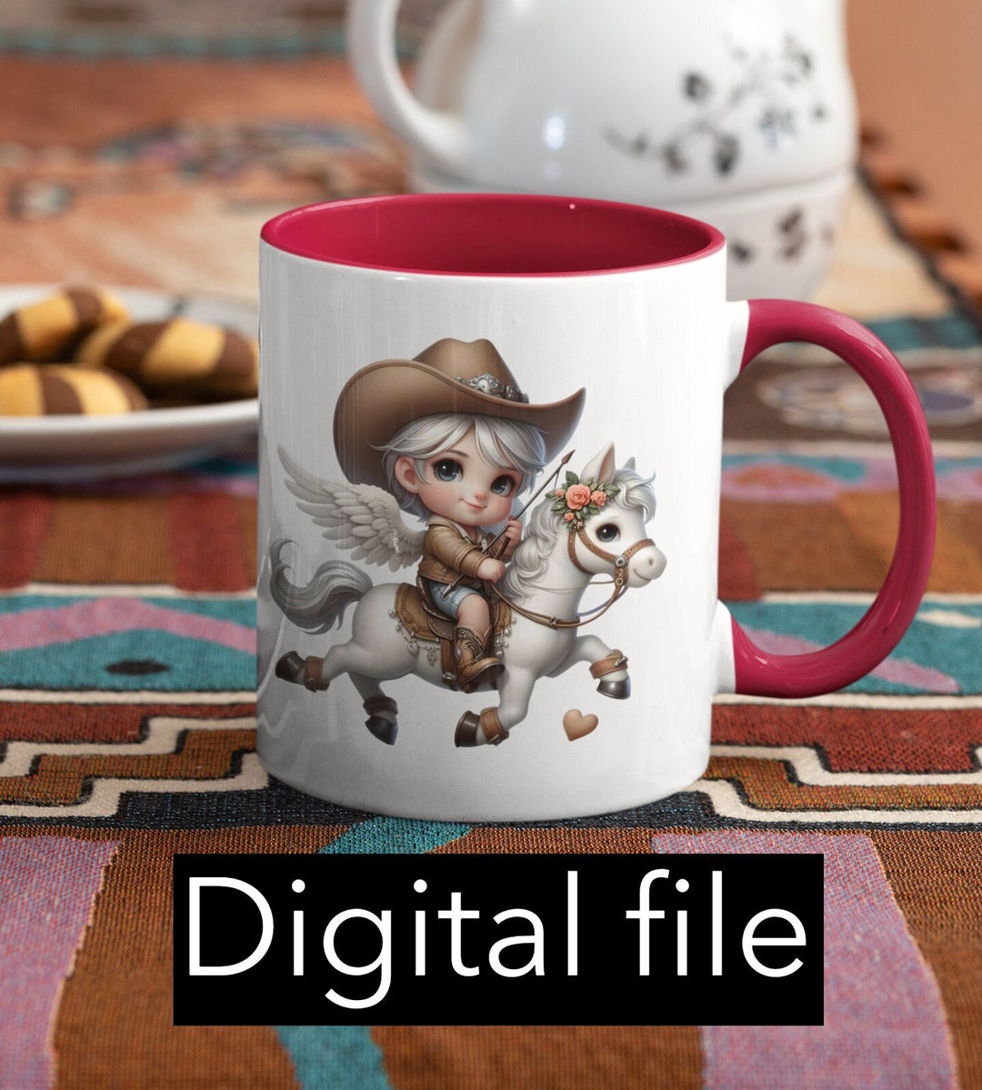 Western Cowboy Cupid on a White Horse Valentine's Love Digital File - Etsy