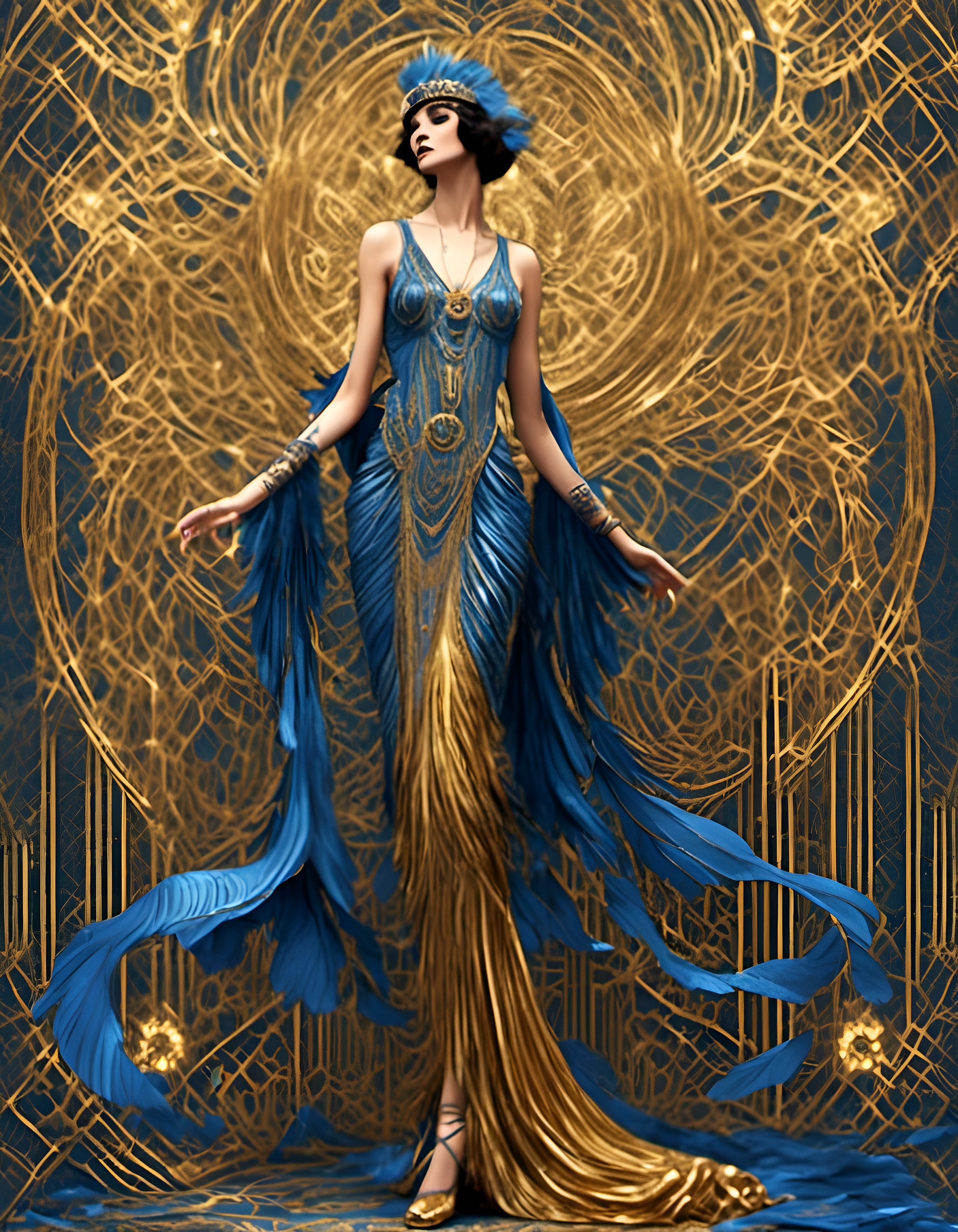 Blue and Gold Beautiful Art Deco Woman - Etsy