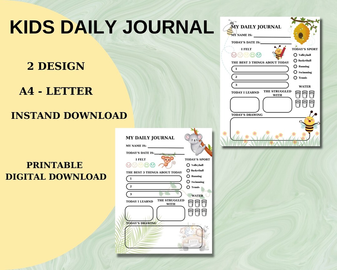 Kids Daily Journal Printable Journal for Kids Dairy for Children ...