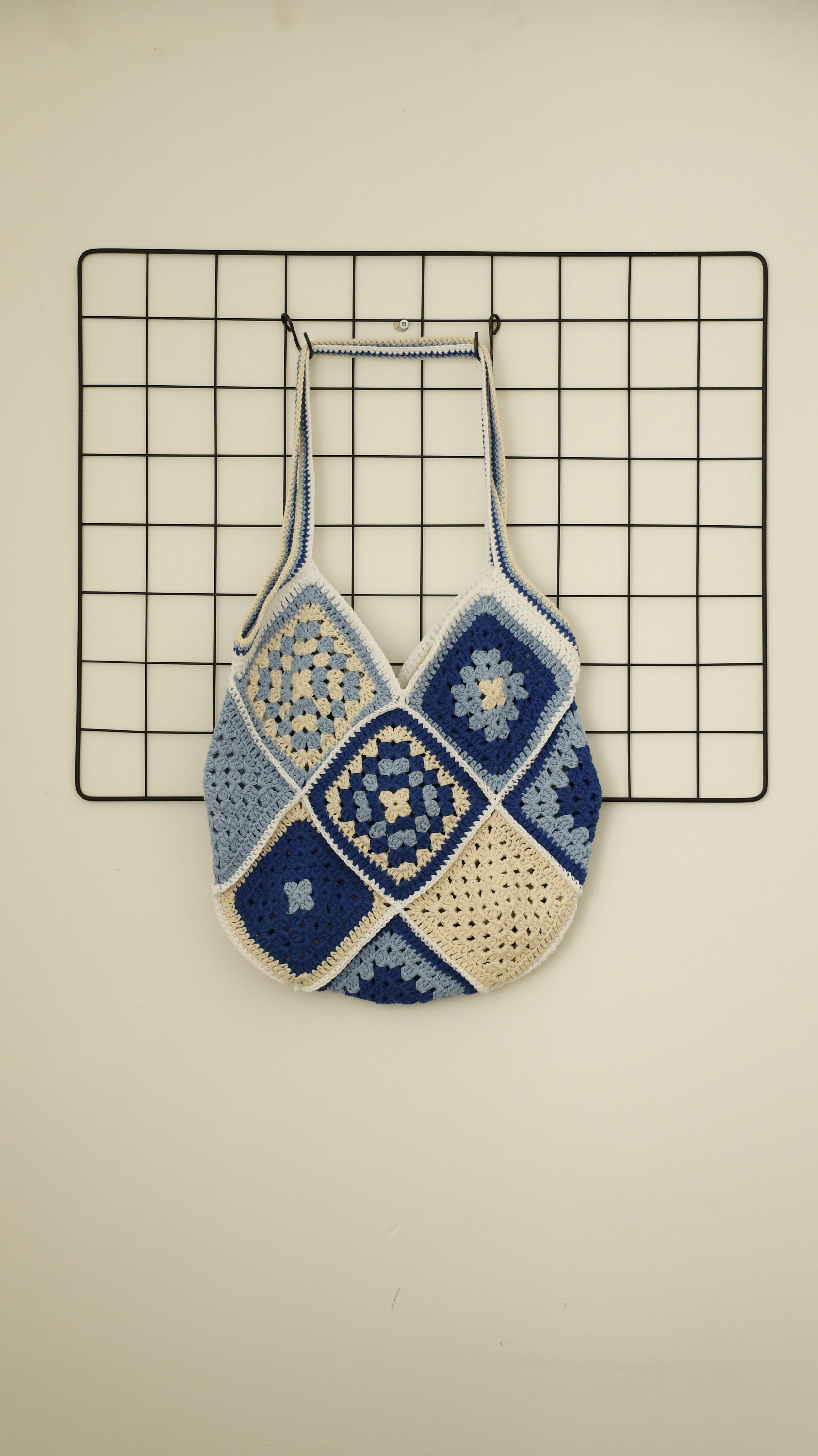 Hand-knitted Cotton Tote Bag in Shades of Blue and White: - Etsy