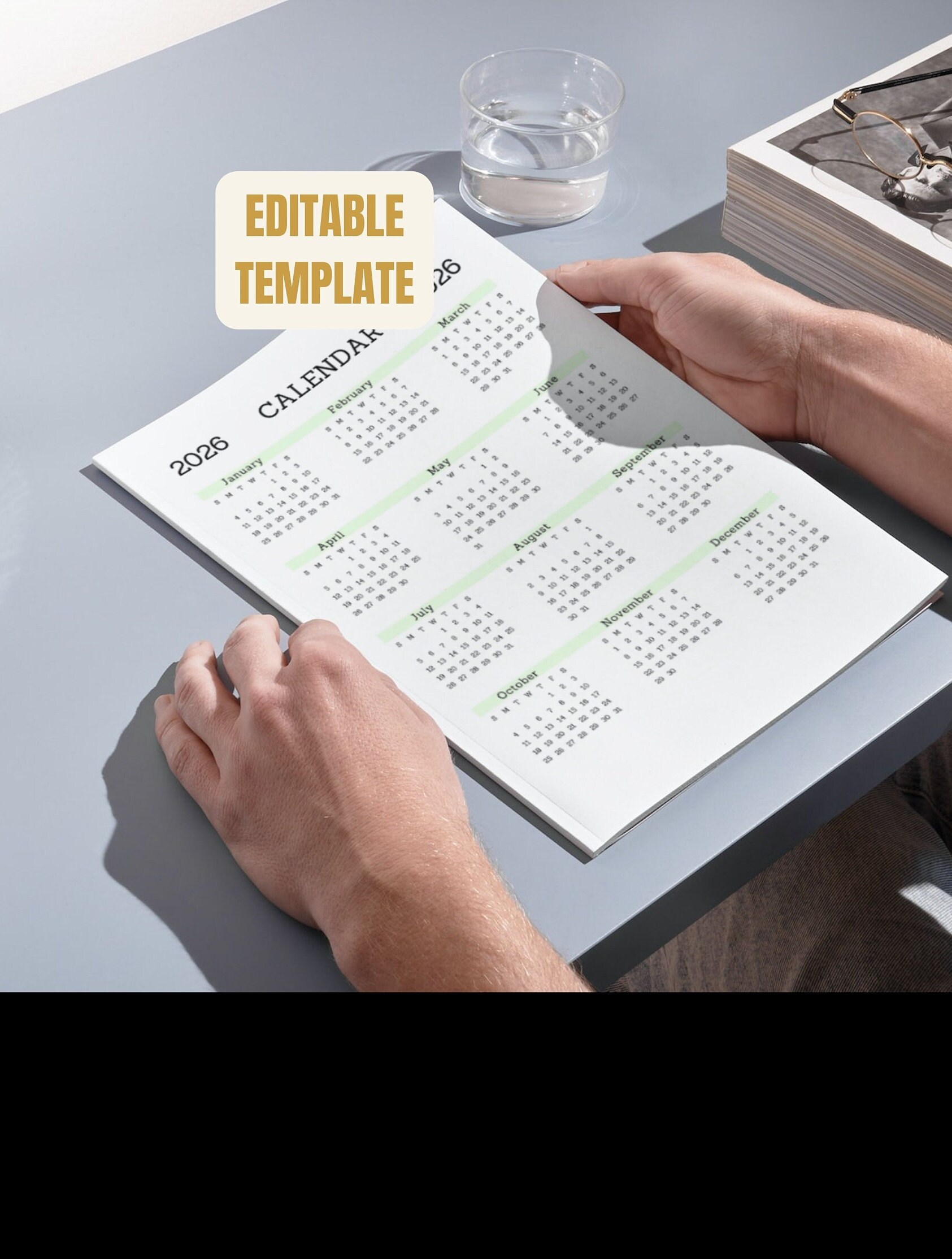 Editable 2026 Calendar With Sunday Start Minimalist Letter Size ...