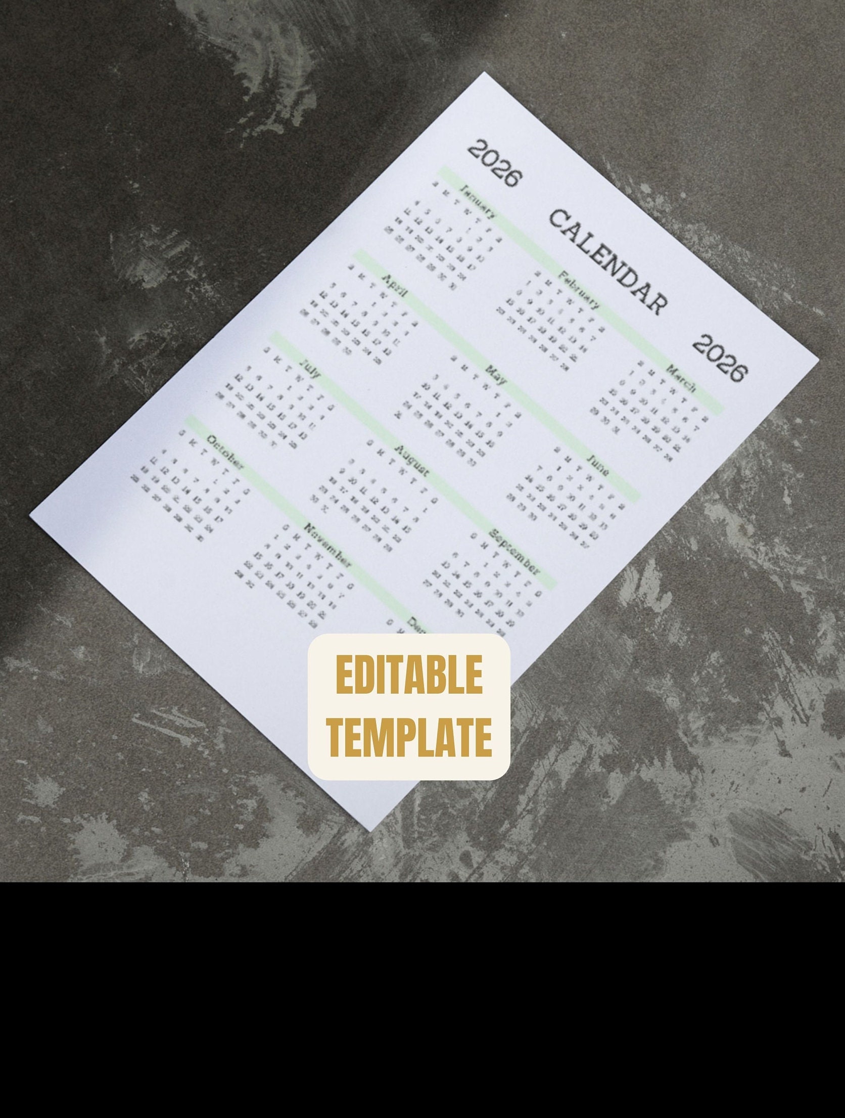 Editable 2026 Calendar With Sunday Start Minimalist Letter Size ...