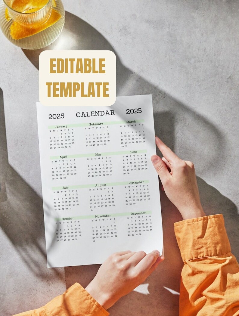 Editable 2025 Calendar With Sunday Start Minimalist Letter Size ...