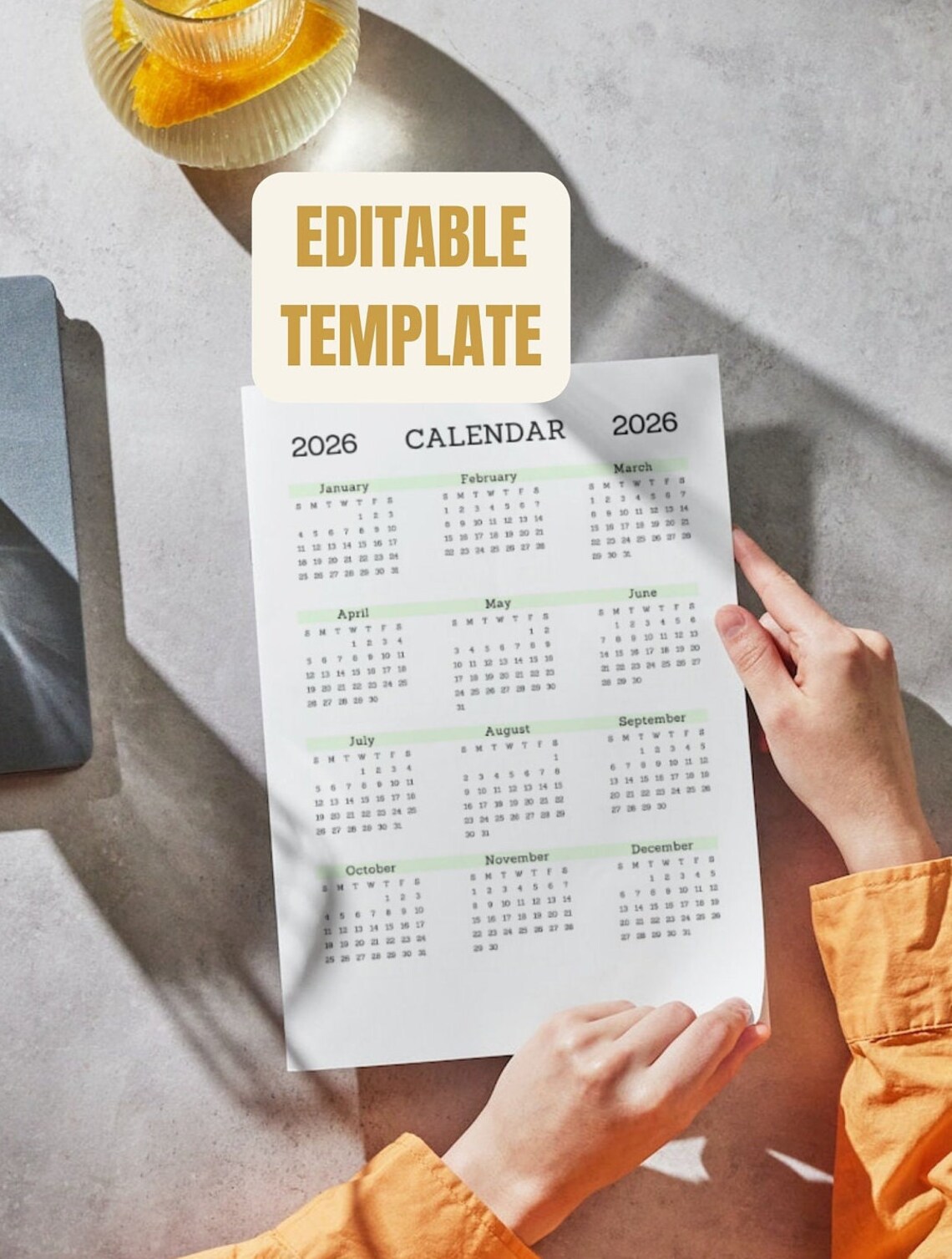 Editable 2026 Calendar With Sunday Start Minimalist Letter Size ...