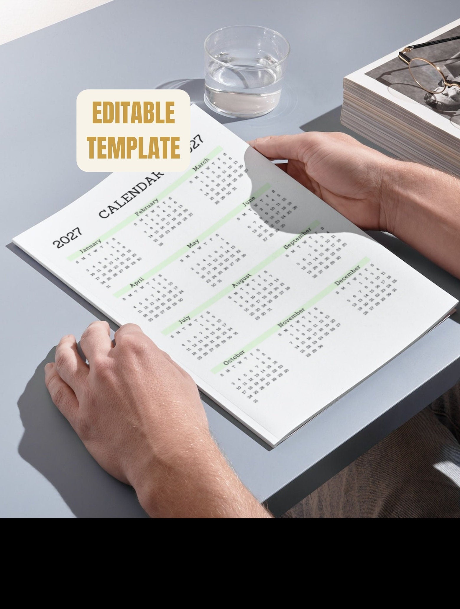 Editable 2027 Calendar With Sunday Start Minimalist Letter Size ...