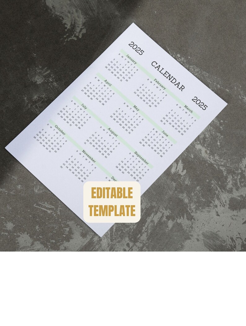 Editable 2025 Calendar With Sunday Start Minimalist Letter Size ...