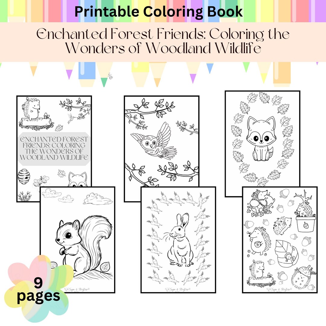 Printable Coloring Book Enchanted Forest Friends Wonders of Woodland ...