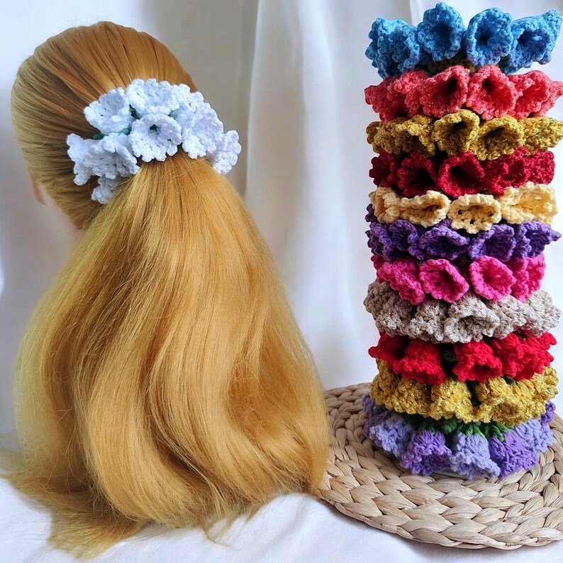 Flower Hair Scrunchie, Crochet Hair Tie - Etsy