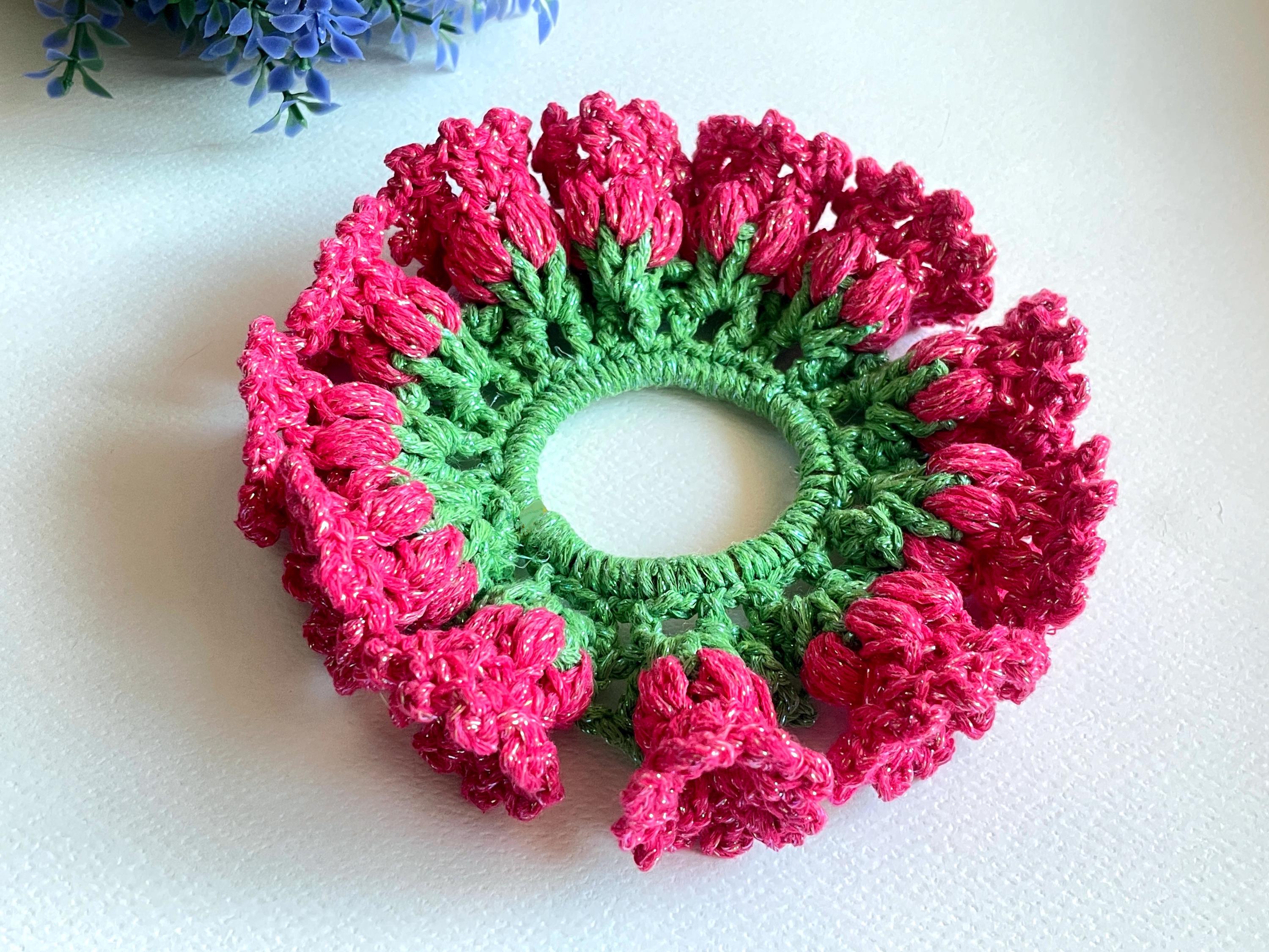 Flower Hair Scrunchie, Crochet Hair Tie - Etsy