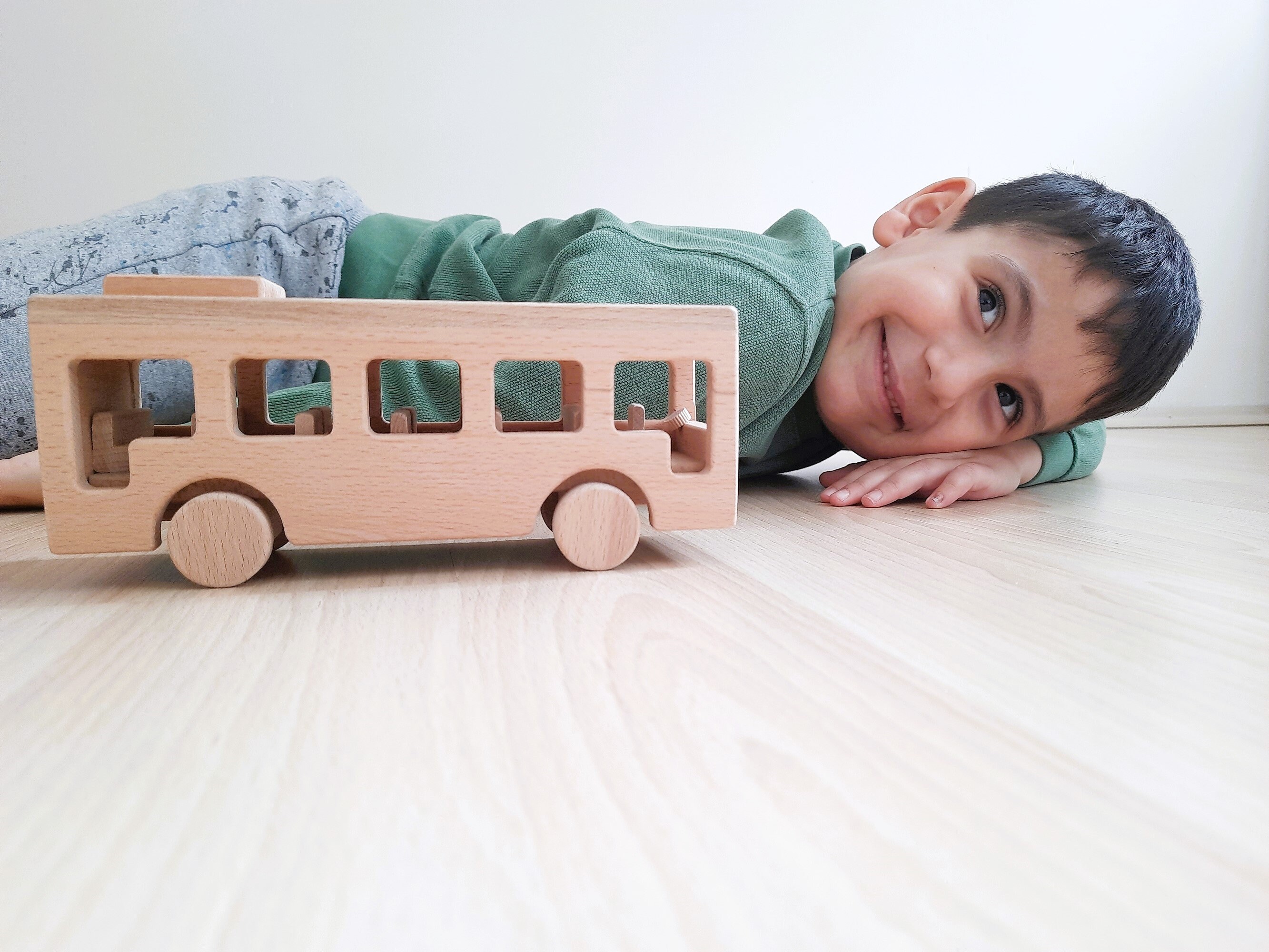 Eco-friendly Wooden School Bus Toy Handmade Bus Toy for Kids Push and ...