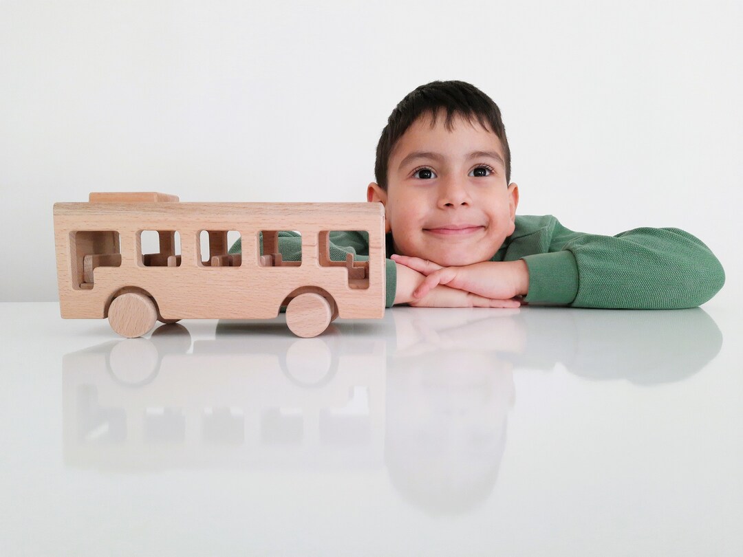 Eco-friendly Wooden School Bus Toy Handmade Bus Toy for Kids Push and ...