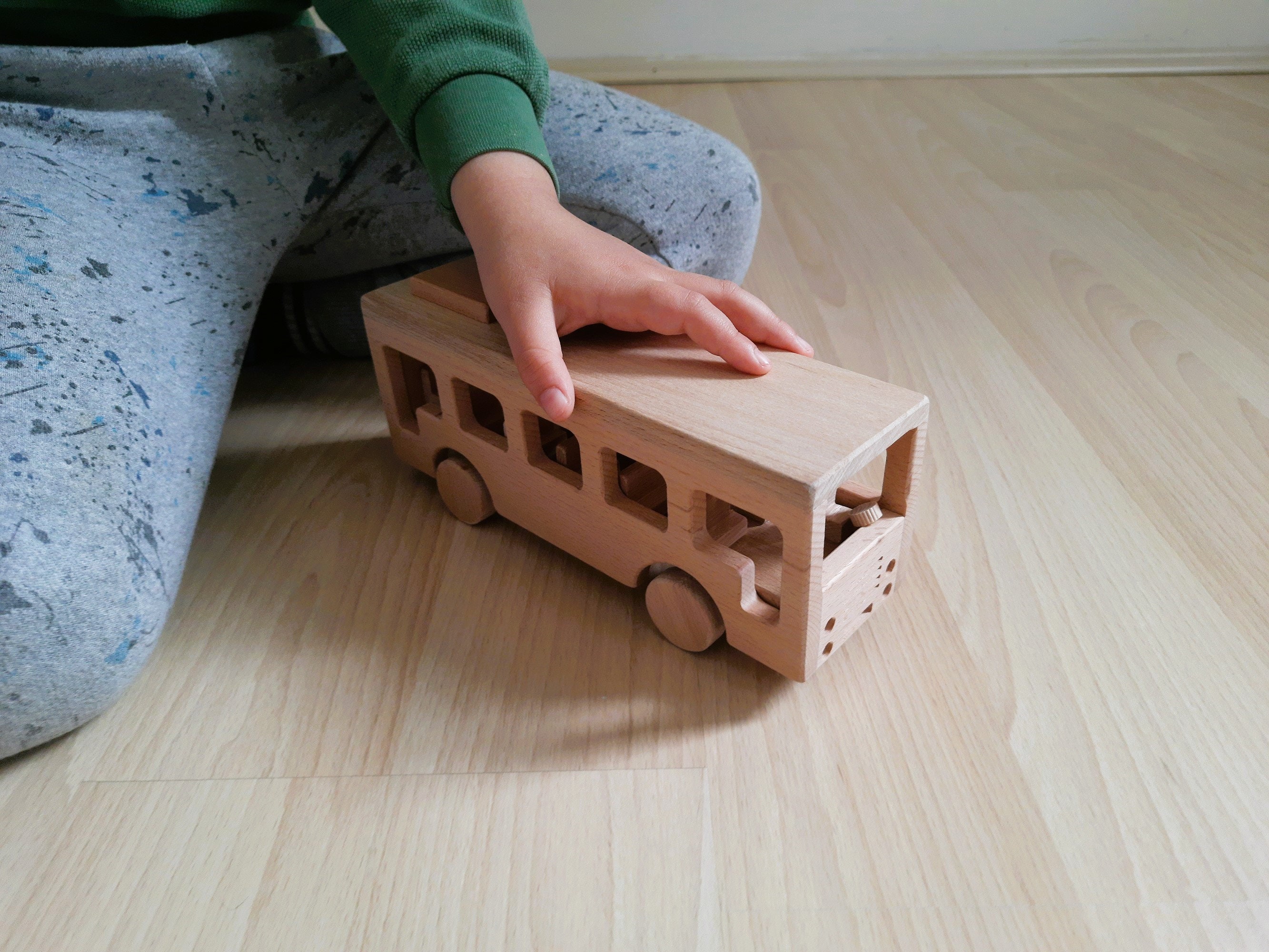 Eco-friendly Wooden School Bus Toy Handmade Bus Toy for Kids Push and ...