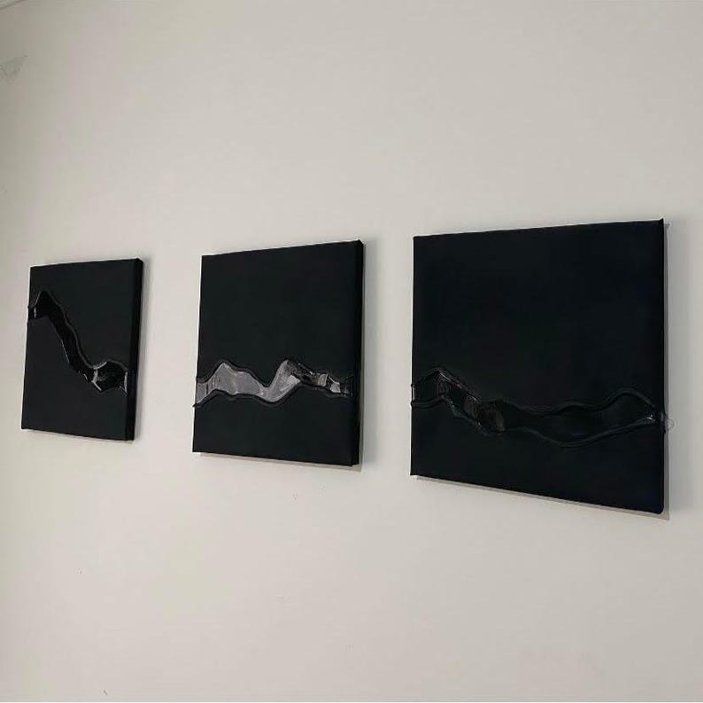 Deep Black Modern Tablo, 3 Boyutlu Tablo, İskandinav , Siyah Doku ...