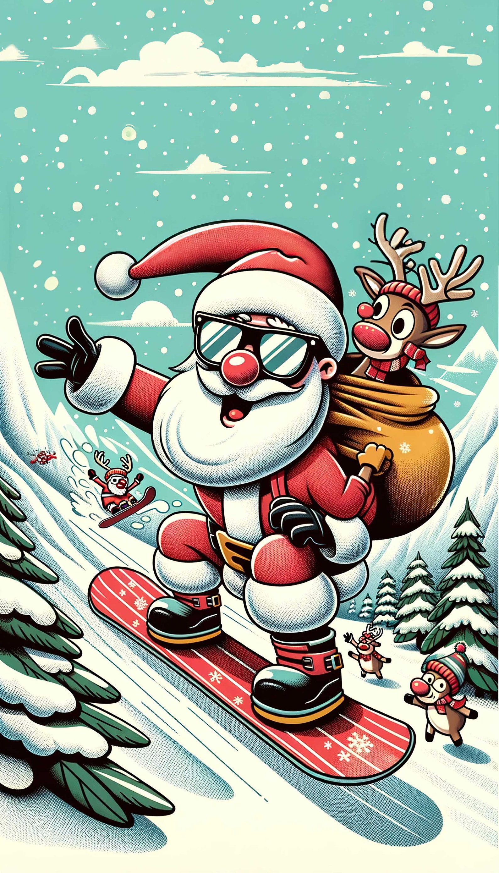 Santa Snowboarding Downloadable Poster - Etsy