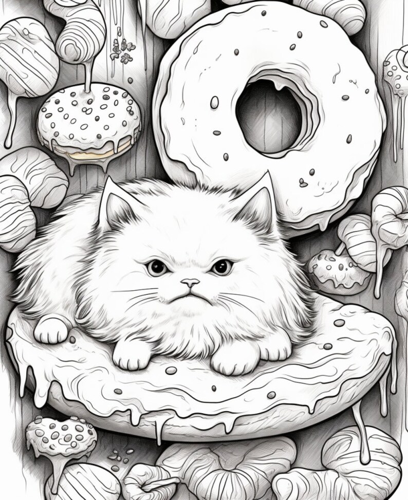Cats and Donuts Downloadable Coloring Book - Etsy