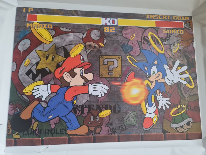A2 Art Print Super Mario Vs Sonic Limited Edition Print Gaming Console ...