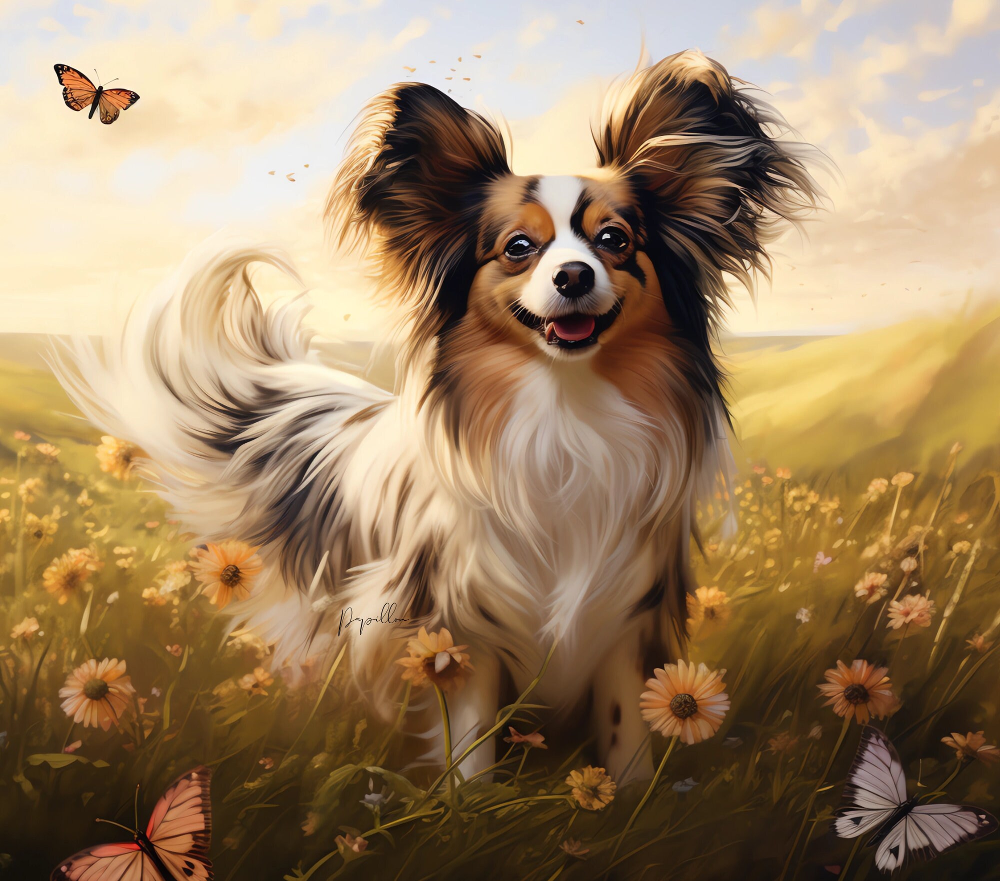 Papillon Dog Design 20 Oz Skinny Tumbler Sublimation Design Digital ...