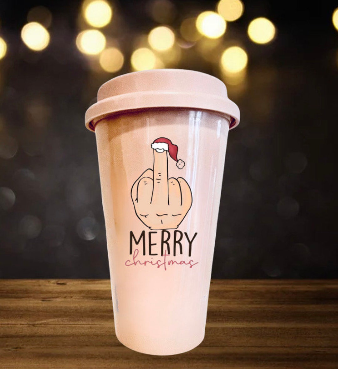 Travel Coffee Cup Middle Finger Merry Christmas Christmas - Etsy