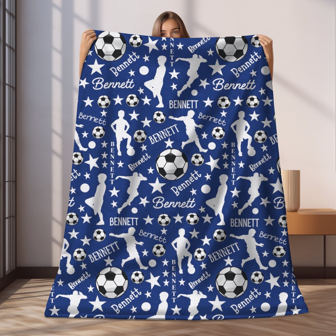 CUSTOM Soccer Blanket Personalized With Boys's Name, Plush Blanket ...