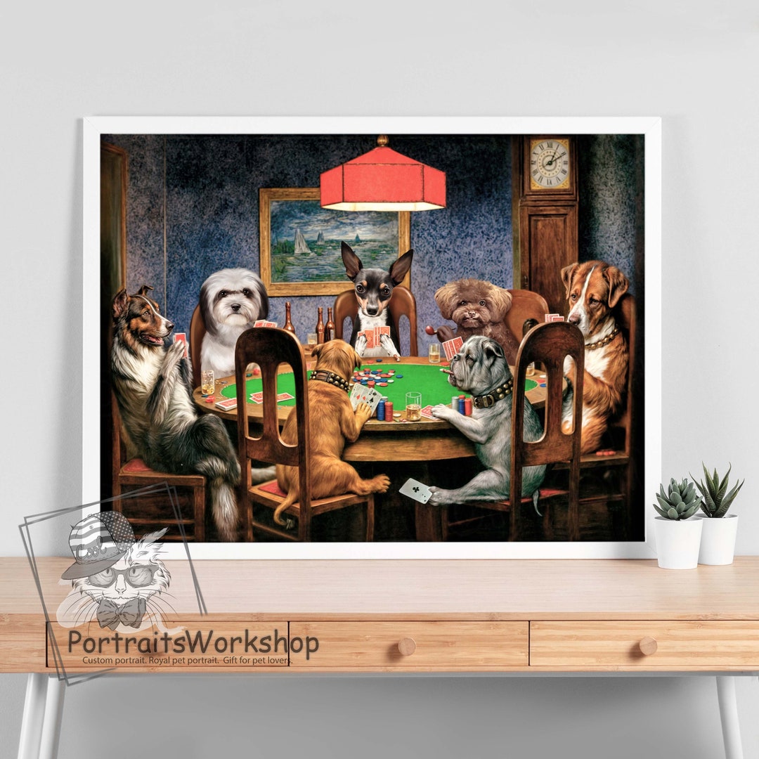 Custom Pet Portrait Dogs Playing Poker Pet Playing Poker Funny Pet ...
