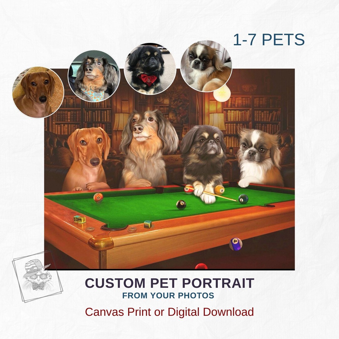 Custom Dog Billiard Room Portrait, Vintage Pool Hall Pet Painting ...