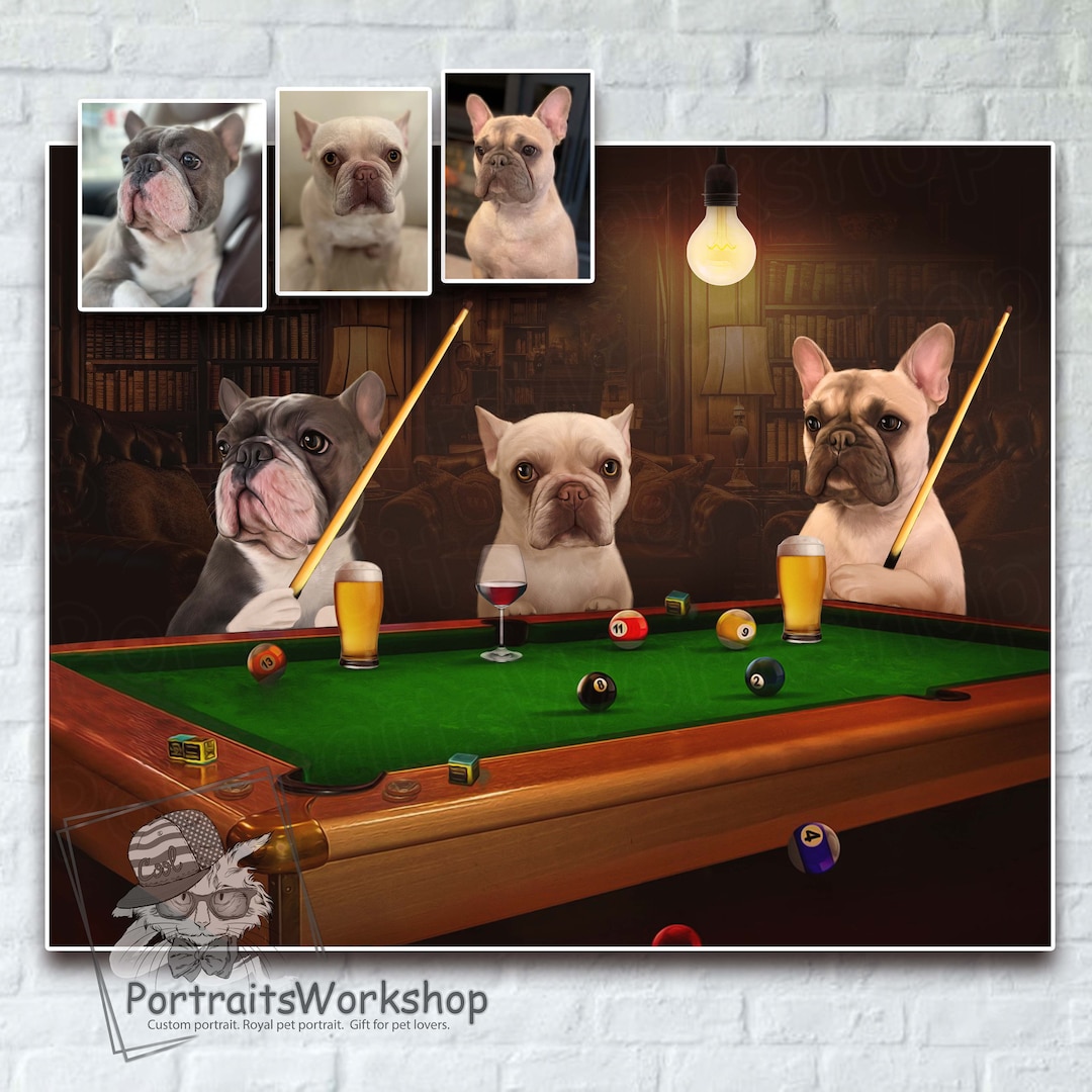 Custom Pet Portrait Dogs Playing Pool Pet Playing Poker Funny Pet Lover ...
