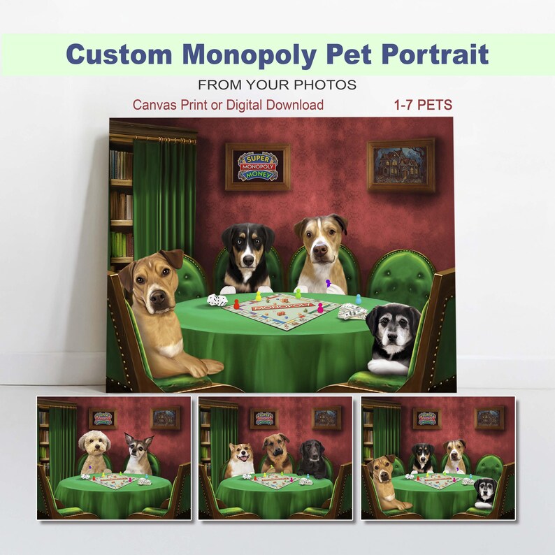 Your Dogs and Cats Playing Monopoly – Custom Pet Portrait, Game Night ...