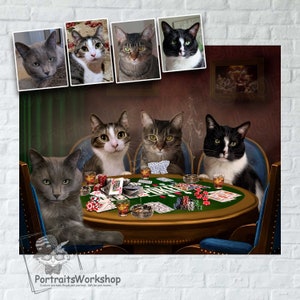 Custom Pet Portrait, Dogs Playing Poker, Pet Playing Poker, Funny Pet ...