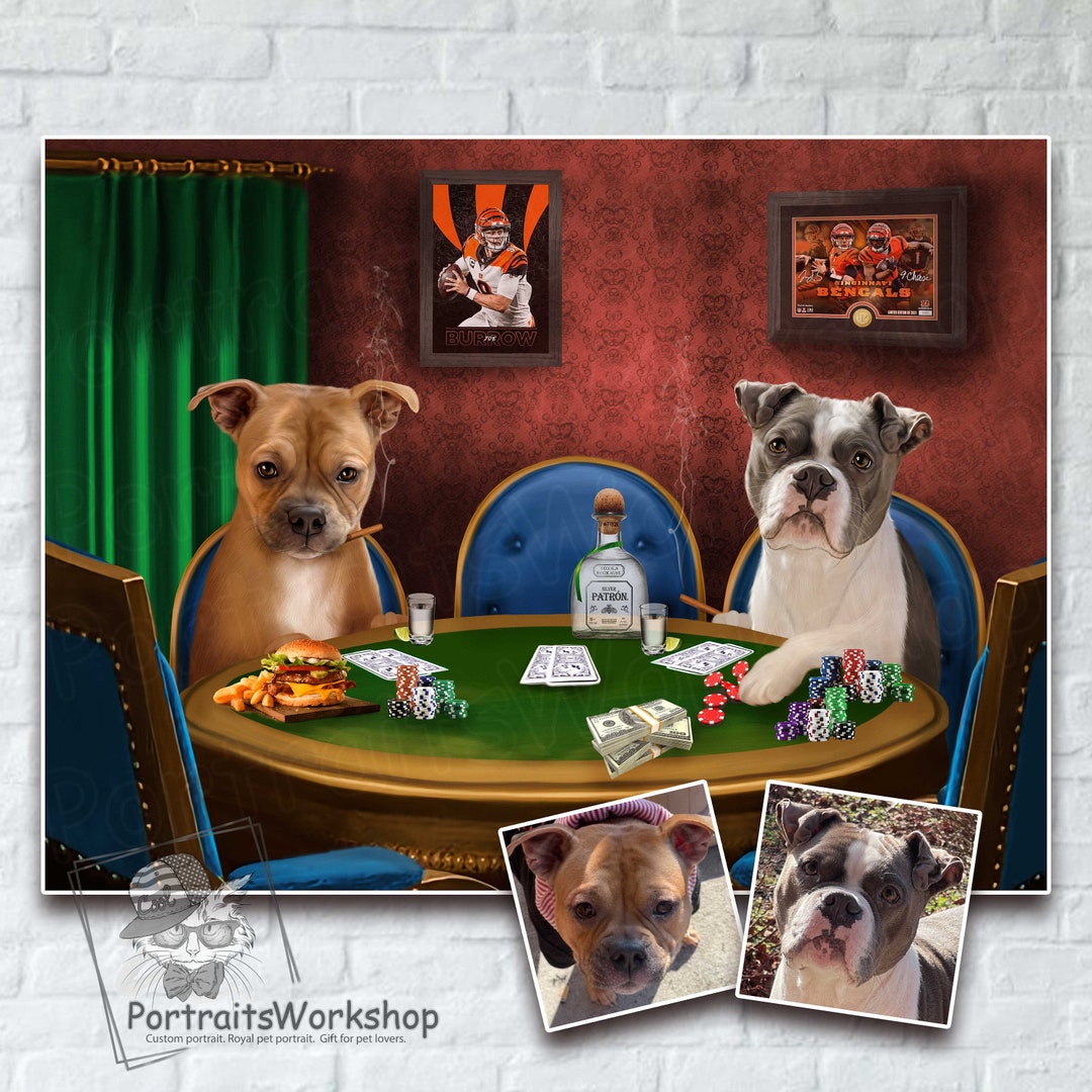 Custom Portrait of Two Dogs Playing Blackjack Dogs Playing Poker Funny ...