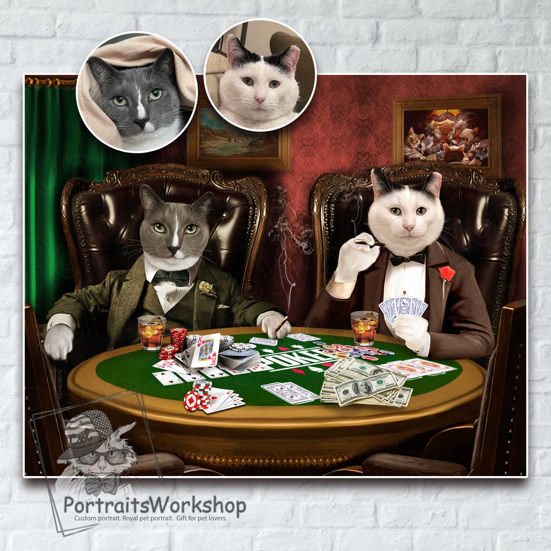 Custom Portrait Cats Playing Poker | Pet Playing Poker | Personalized ...