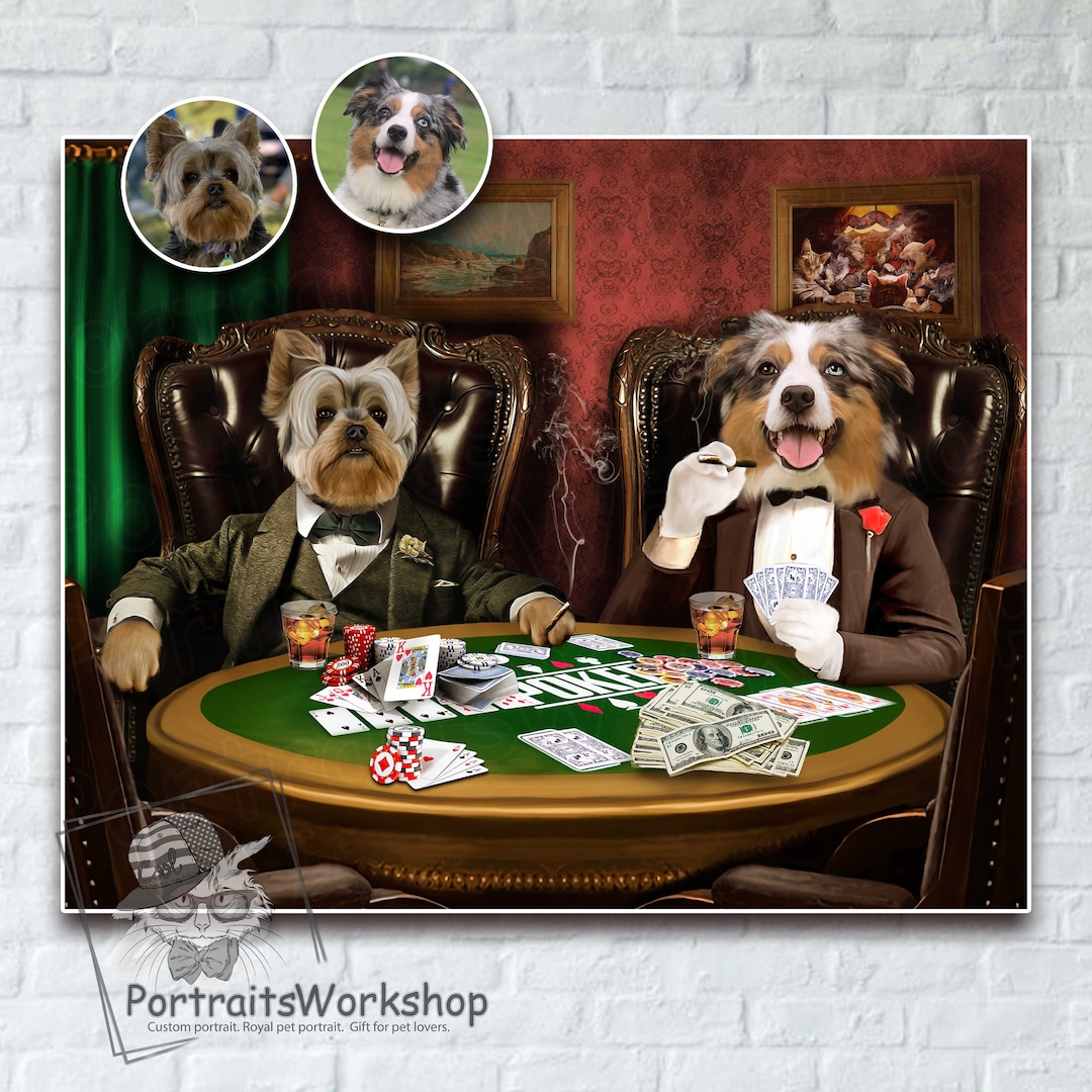 Custom Pet Portrait Dogs Playing Poker Pet Playing Poker Funny Pet ...