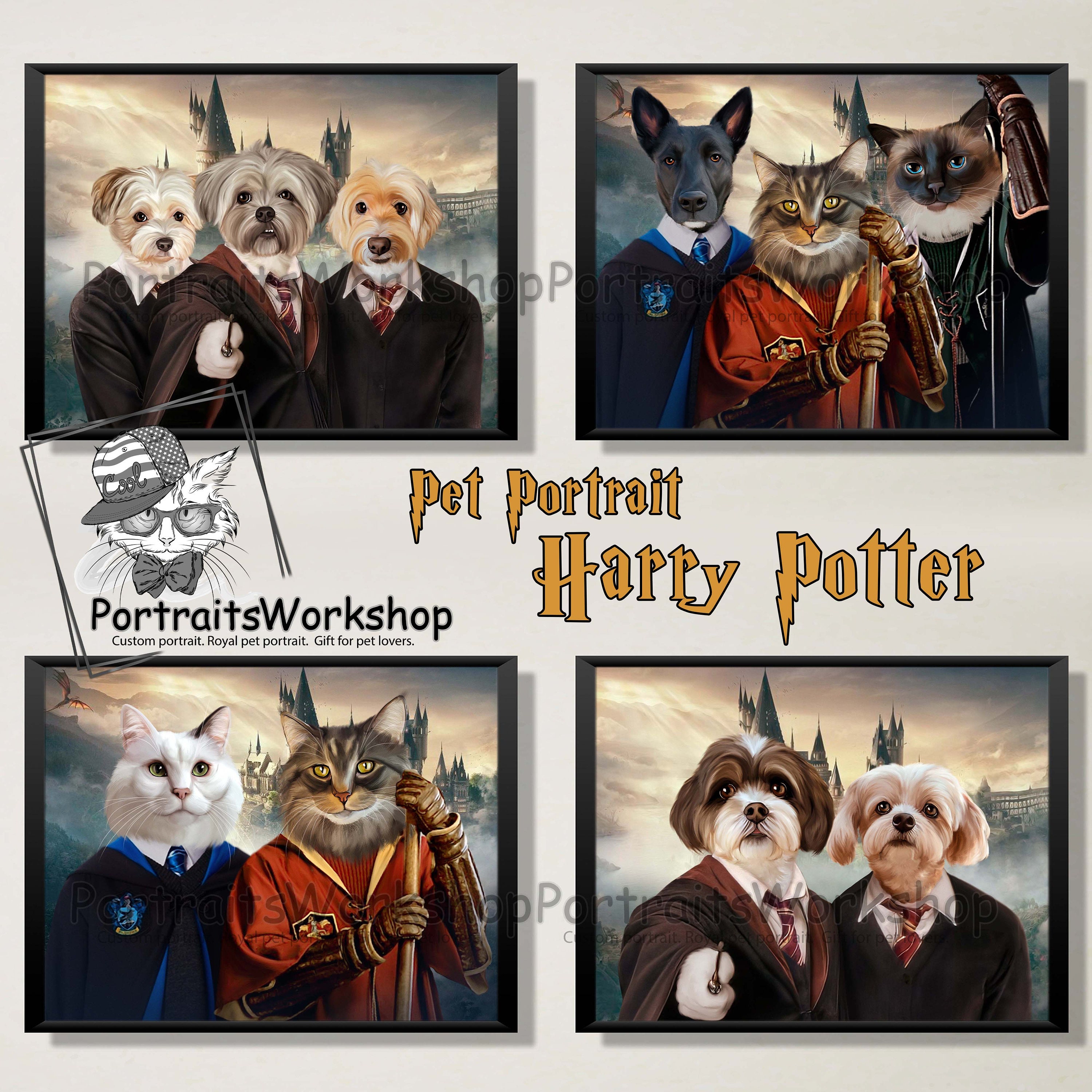 Custom Cat and Dog Wizards Portrait. School of Magic Pet Portrait ...