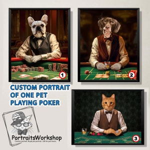 Custom Pet Portrait, Dogs Playing Poker, Pet Playing Poker, Funny Pet ...