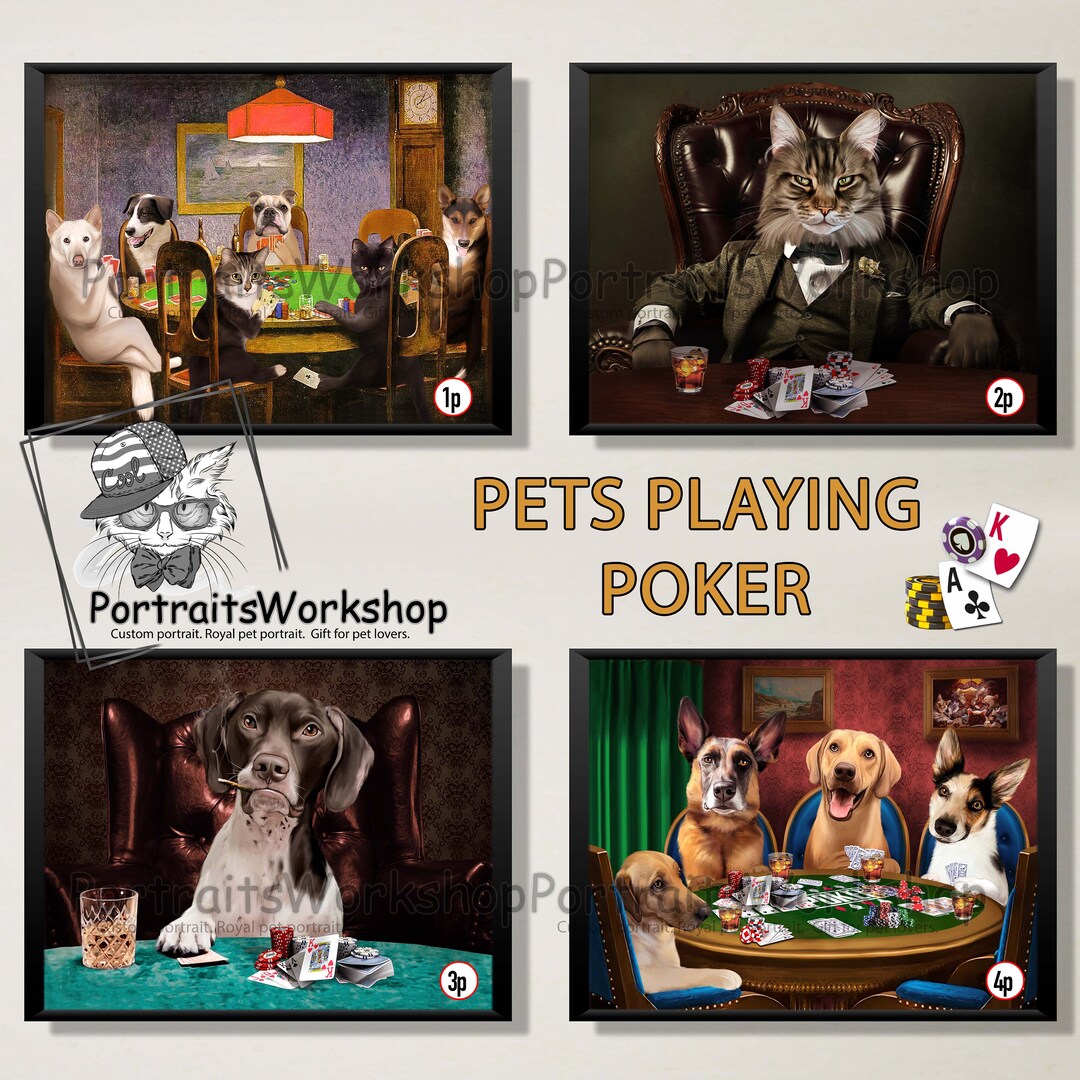Custom Pet Portrait, Dogs Playing Poker, Pet Playing Poker, Funny Pet ...