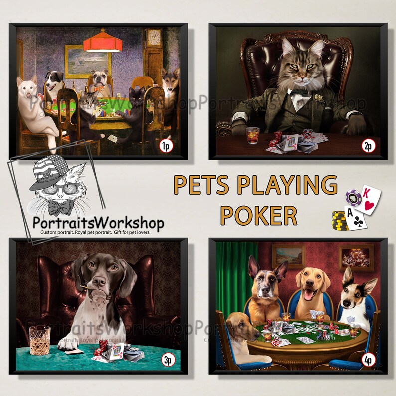 Custom Pet Portrait, Dogs Playing Poker, Pet Playing Poker, Funny Pet ...