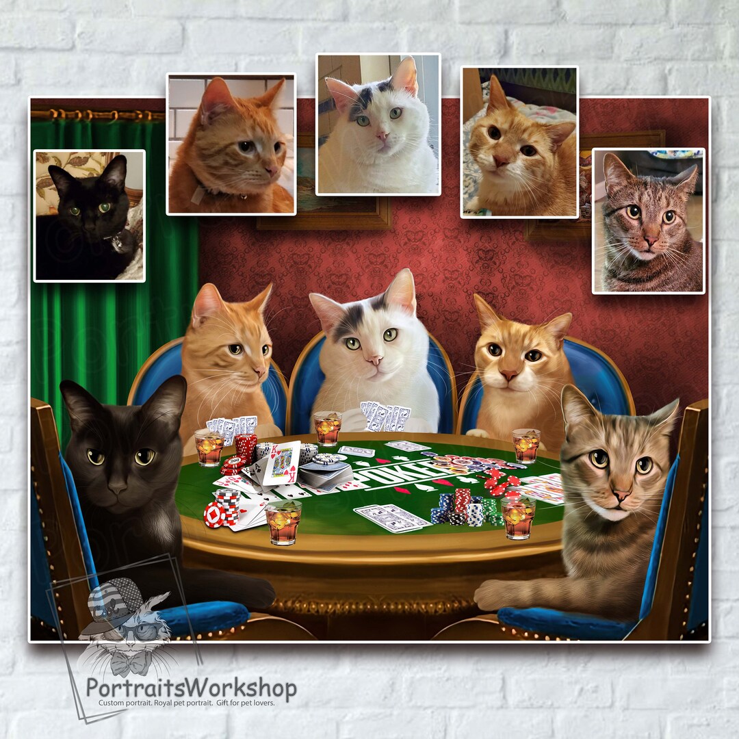 Custom Portrait of Cats Playing Poker From Photos Cat Playing Poker ...