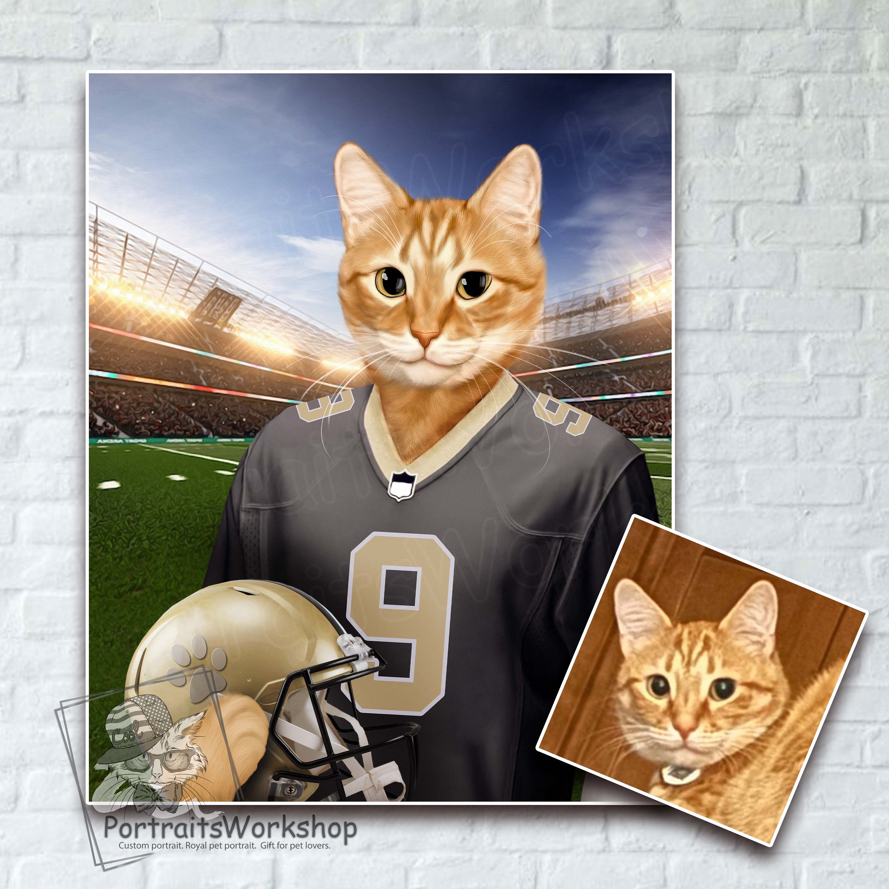 Custom Portrait of a Cat a New Orleans Saints Uniform. Custom Portrait ...