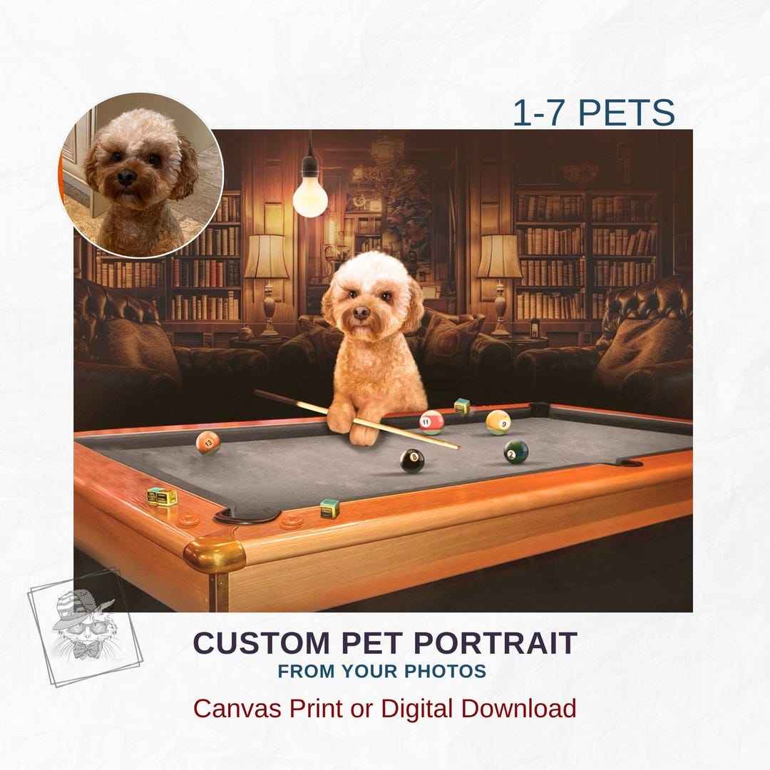 Custom Dogs Playing Pool Art, Dogs Pool Painting, Game Room Decor Gift ...