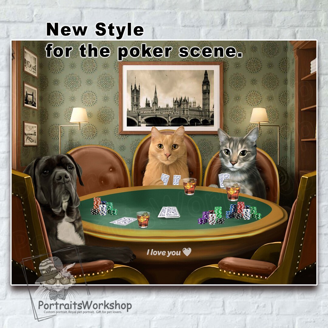 Custom Pet Portrait, Dogs Playing Poker, Pet Playing Poker, Funny Pet ...
